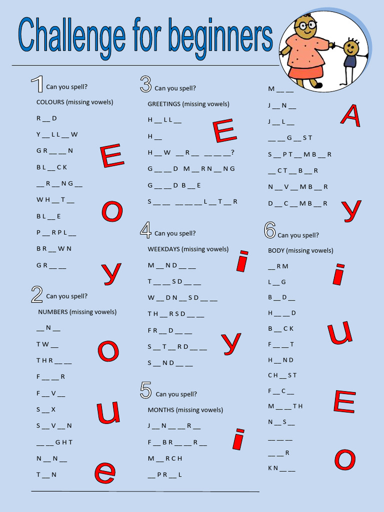 Missing Vowel Spelling Challenges | PDF | Language Arts & Discipline ...
