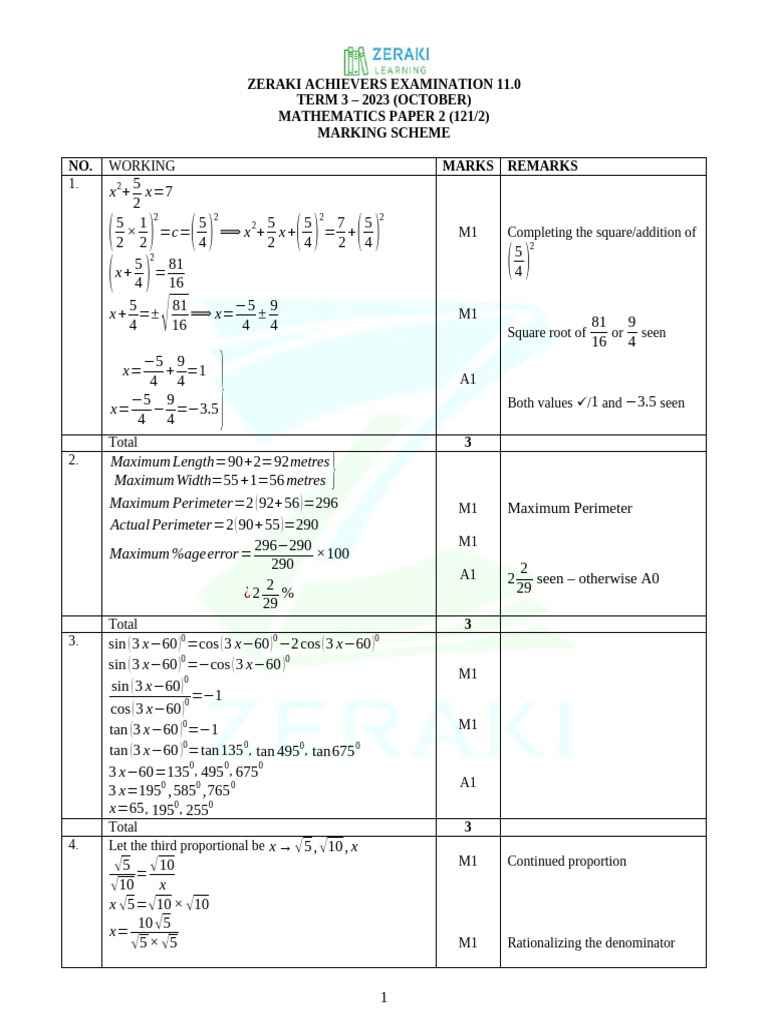 Mathematics - Paper 2 - Marking Scheme | PDF | Circle | Area