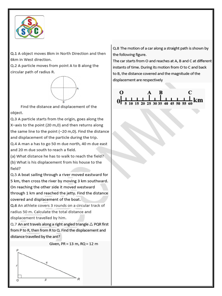 Physics XI: Distance & Displacement | PDF