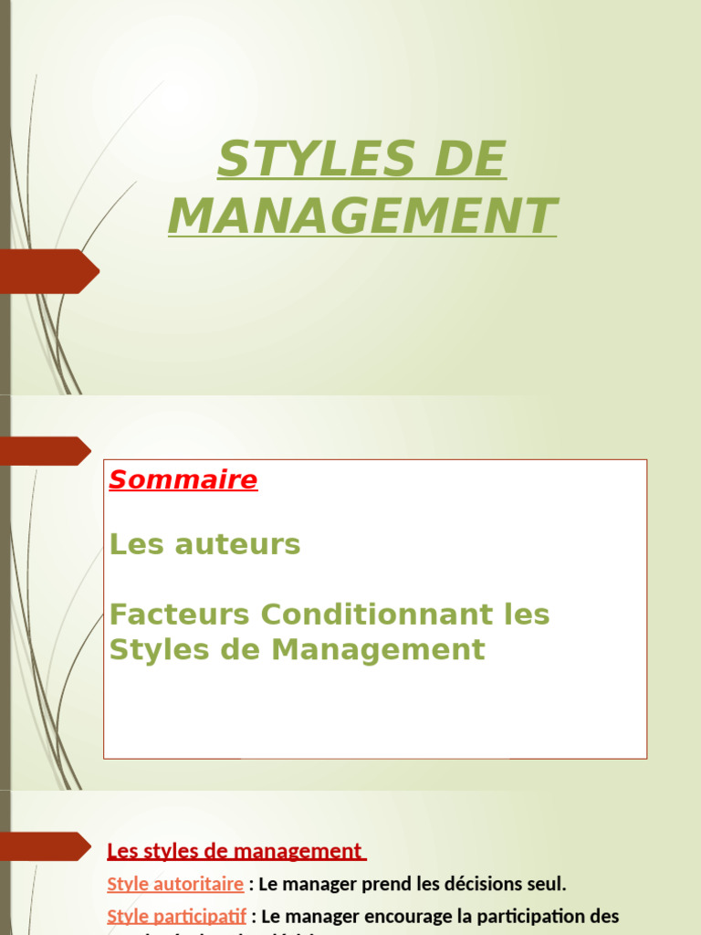 Styles de Management et Facteurs Clés | PDF | Direction | Psychologie ...