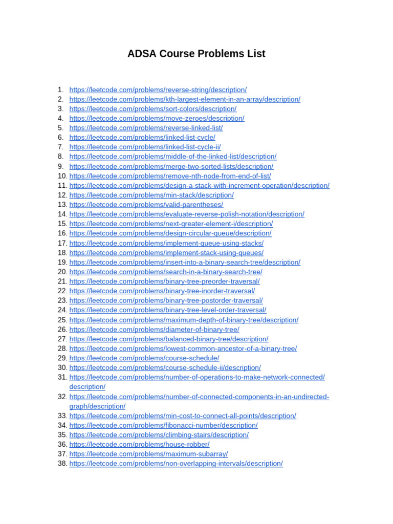 ADSA Course Problems List | PDF | Mathematical Relations | Graph Theory