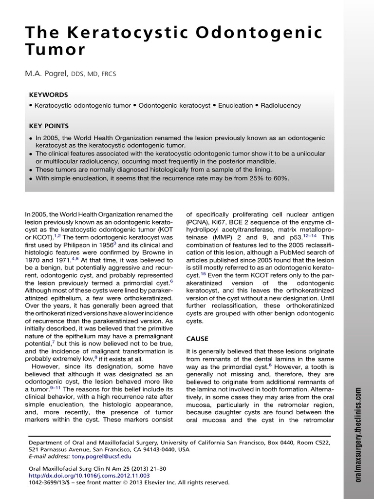 The Keratocystic Odontogenic Tumor | PDF | Diseases And Disorders | Medical Specialties