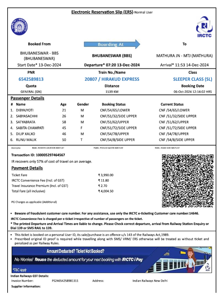 Train Ticket SL 6 | PDF