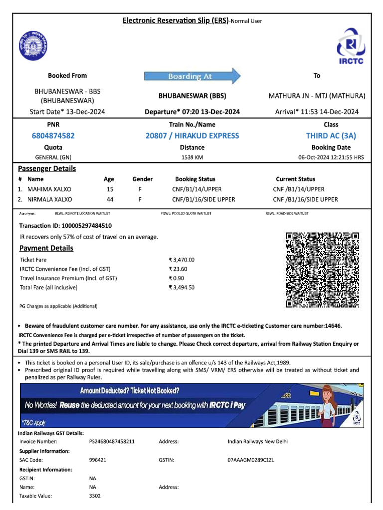 Train Ticket Ac 2 | PDF