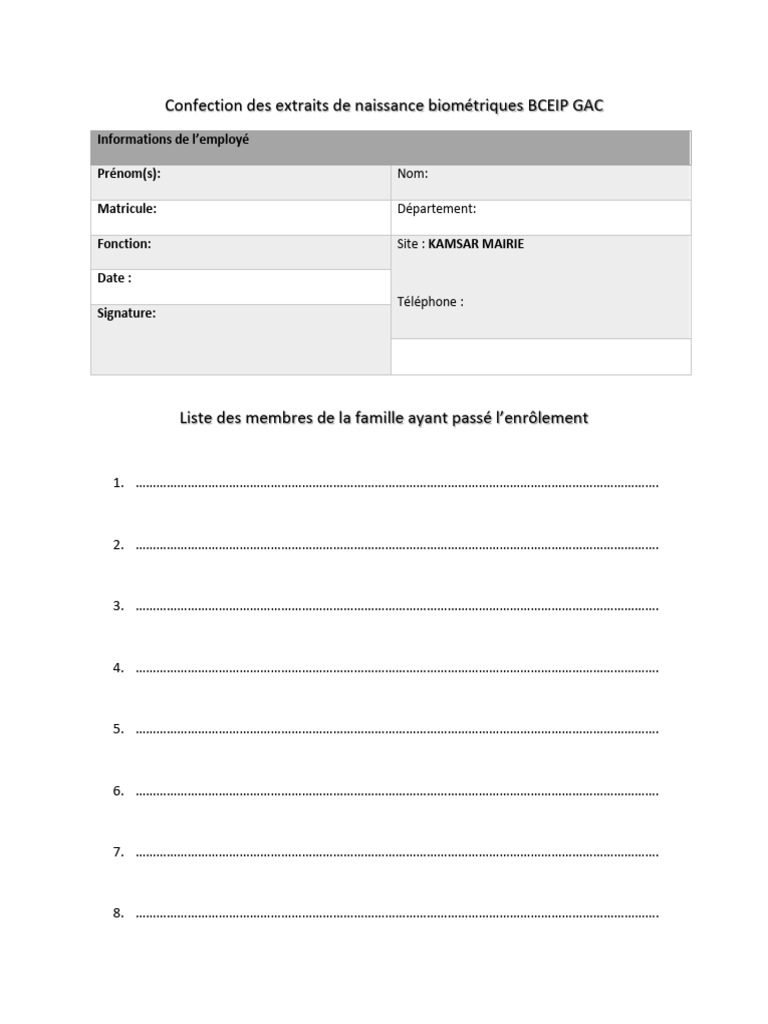 Confection Des Extraits de Naissance Biométriques BCEIP GAC | PDF