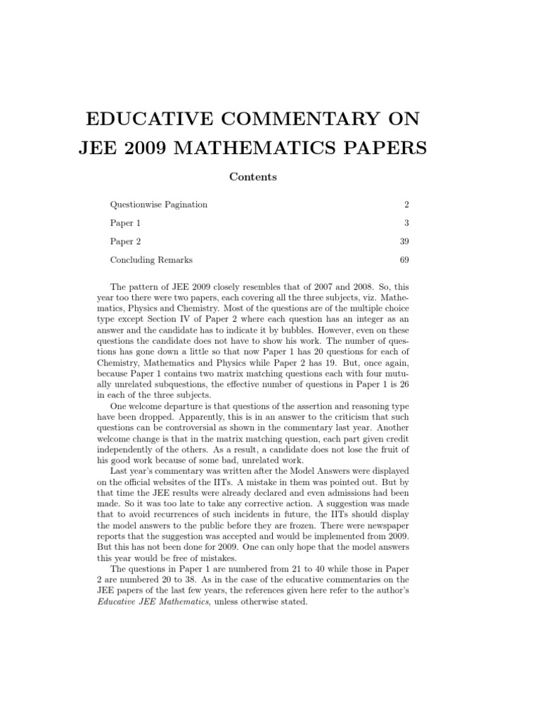 Educative Commentary On Jee 2009 Mathematics Papers | PDF | Sine ...