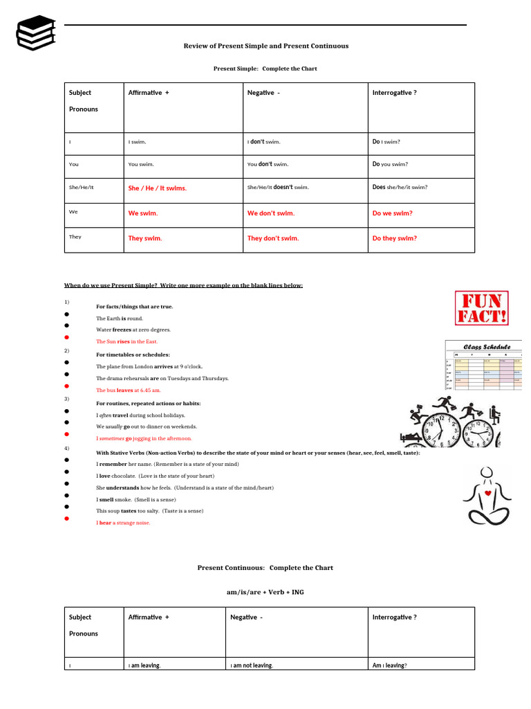Present Simple Vs Present Cont Reference Handout ANSWER KEY | PDF ...