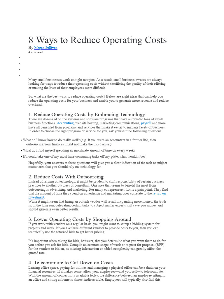 Strategies For Decreasing Operating Expenses | PDF | Outsourcing | Expense
