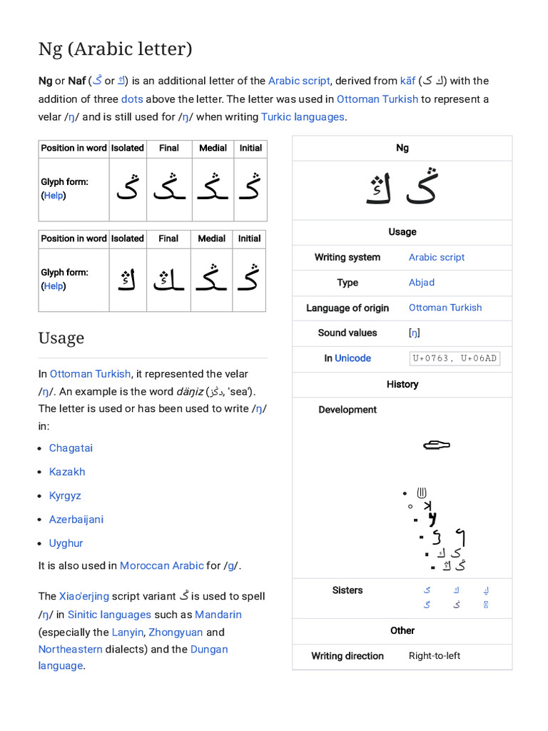 NG (Arabic Letter) - Wikipedia | PDF | Linguistics | Languages