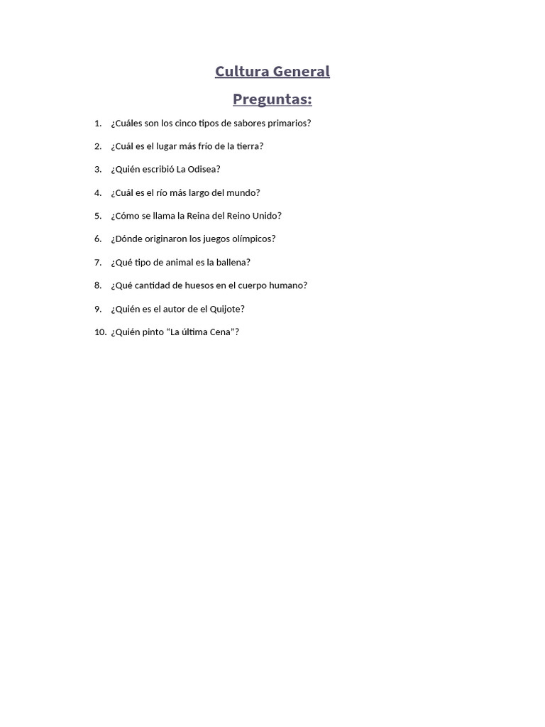 Preguntas de Cultura General | PDF | Clásicos