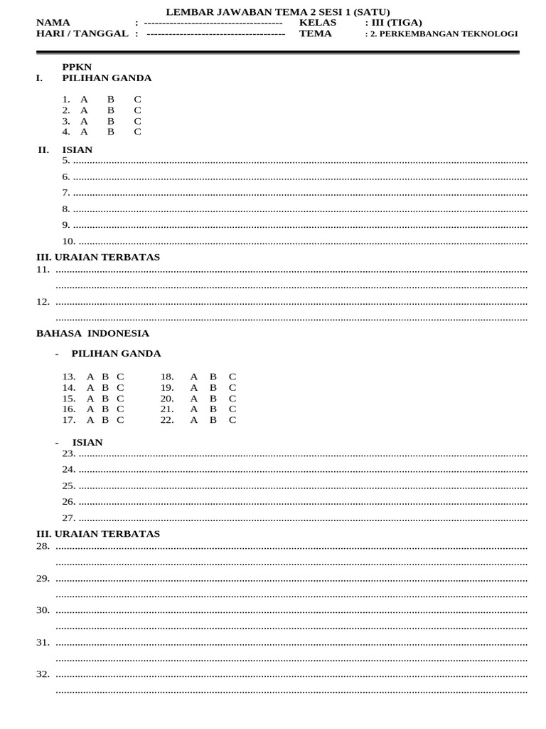 Lembar Jawaban Tema 2 Sesi 1 | PDF