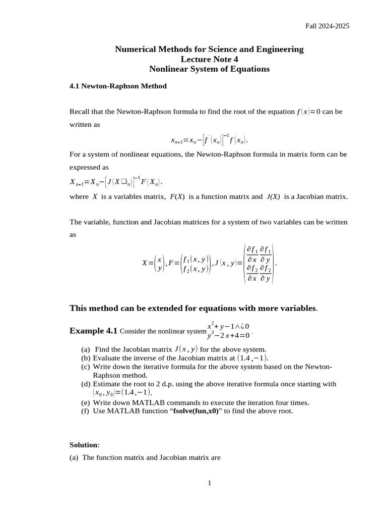 Nonlinear Equations: Newton-Raphson Methods | PDF | Numerical Analysis ...