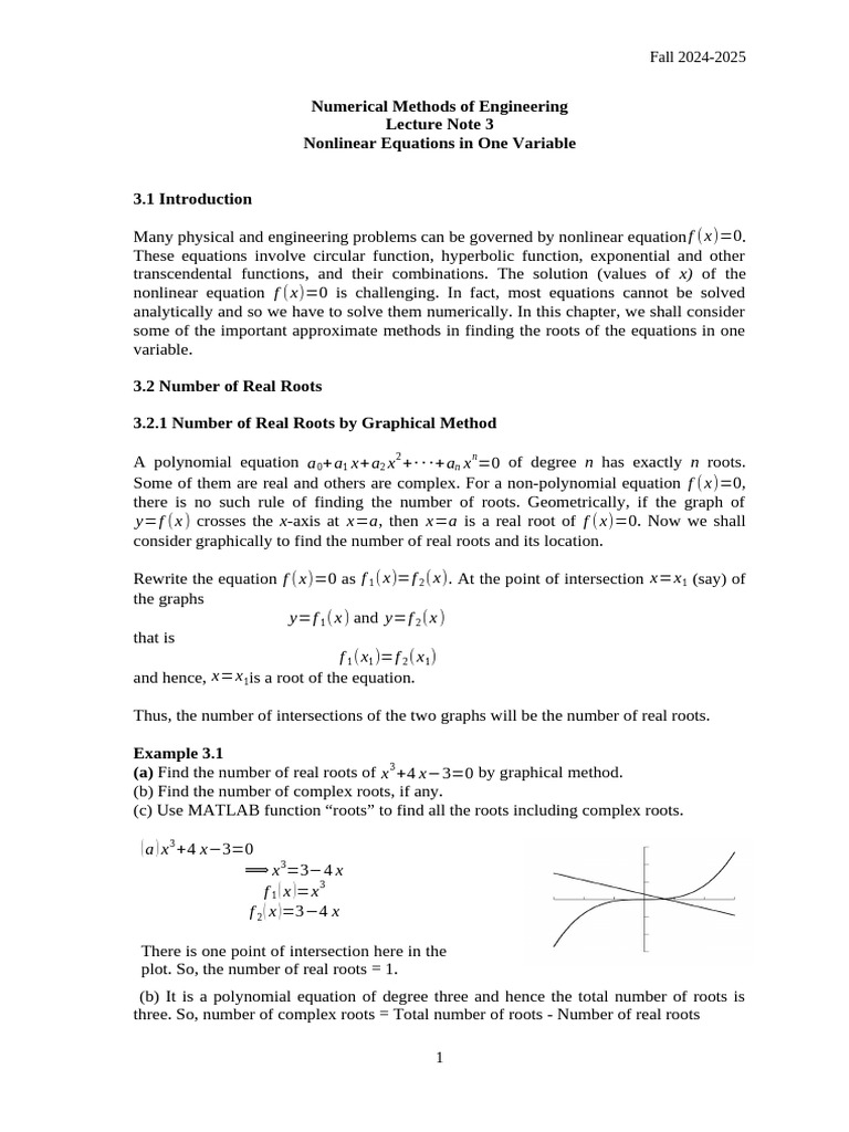 Nonlinear Equations & Bisection Method | PDF | Zero Of A Function ...
