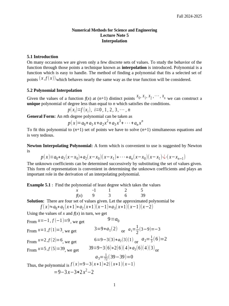 CH 5 Interpolation - Fall - 24 25 | PDF | Interpolation | Numerical Analysis