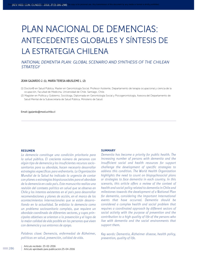 Plan Nacional de Demencias, Antecedentes Globales y Sintesis Chilena ...