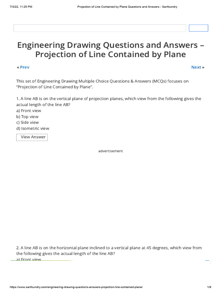 Projection of Line Contained by Plane Questions and Answers ...