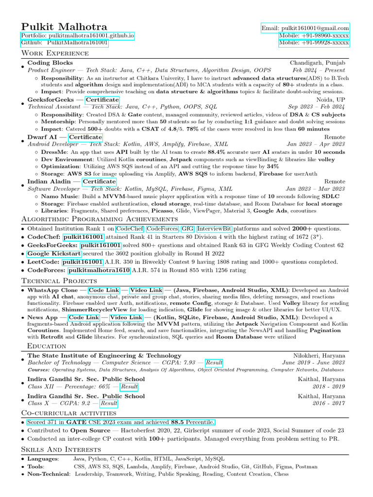 Pulkit BTech SDE LinkedIn | PDF | Databases | Android (Operating System)