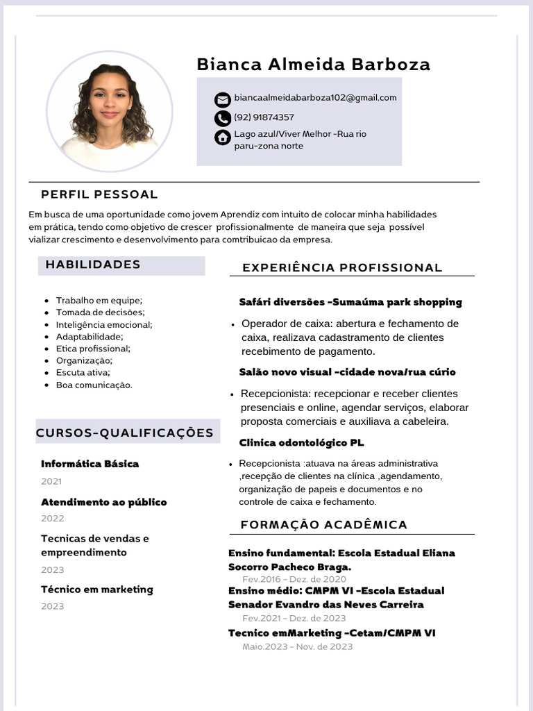 CV Bianca Almeida Barboza PDF | PDF