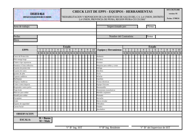 SST - CM.FO.008 - Check List de Epps, Equipos y Herramientas | PDF
