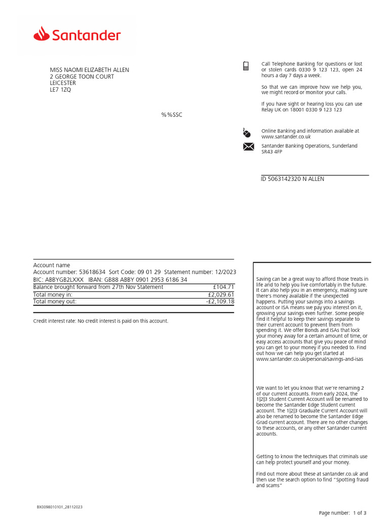 Current Account Statement 27122023 | PDF | Payments | Overdraft