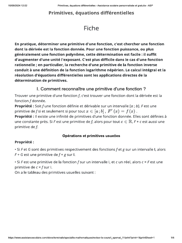 Primitives, Équations Différentielles - ... Olaire Personnalisée Et ...