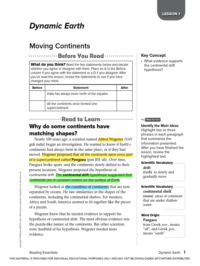 U2M1L1 Moving Continents Reading Essentials - 1731498775537 | PDF ...
