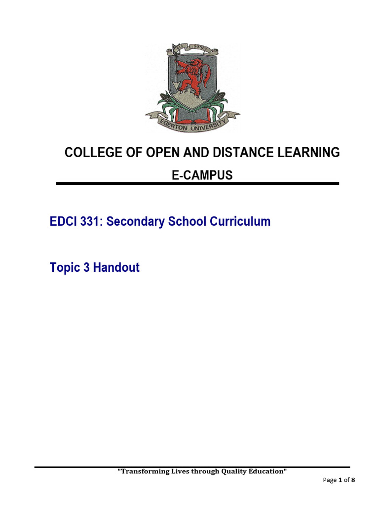 Topic 3 Handout (1) | PDF | Curriculum | Schools