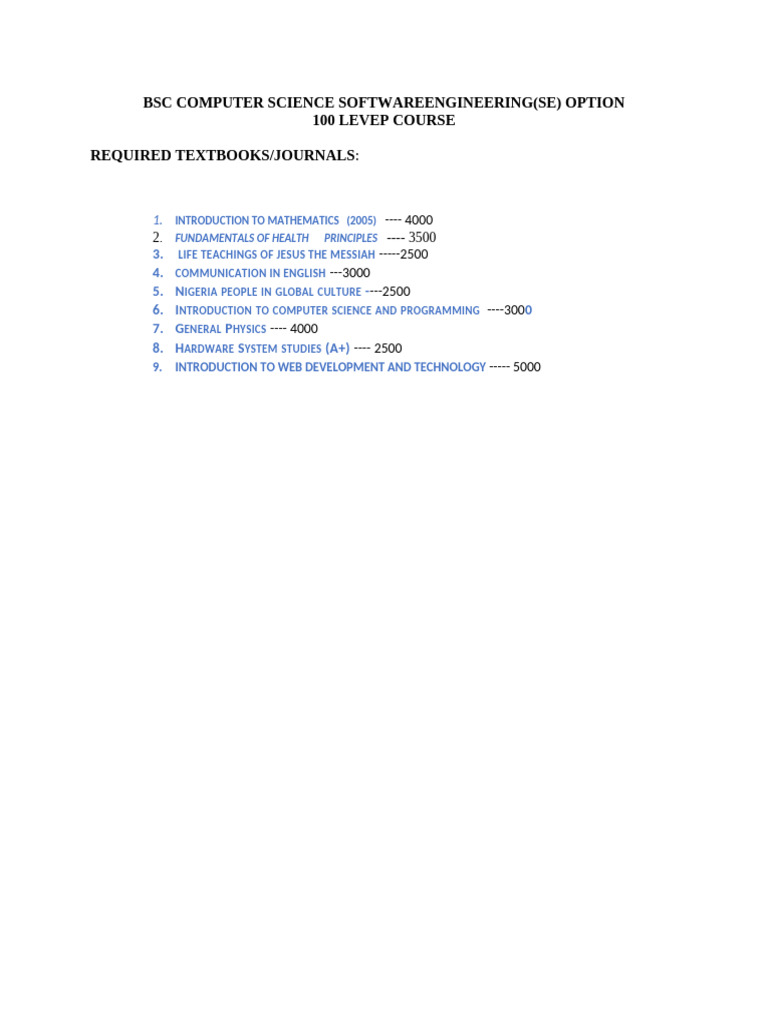 BSC Computer Science Softwareengineering (Se) Option 100 Levep Course ...