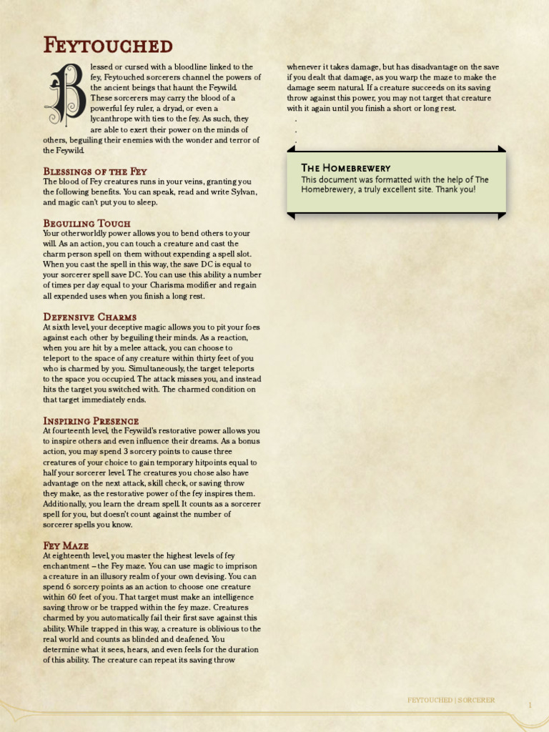 Sorcerer Subclass Feytouched | PDF | Philosophy | Law