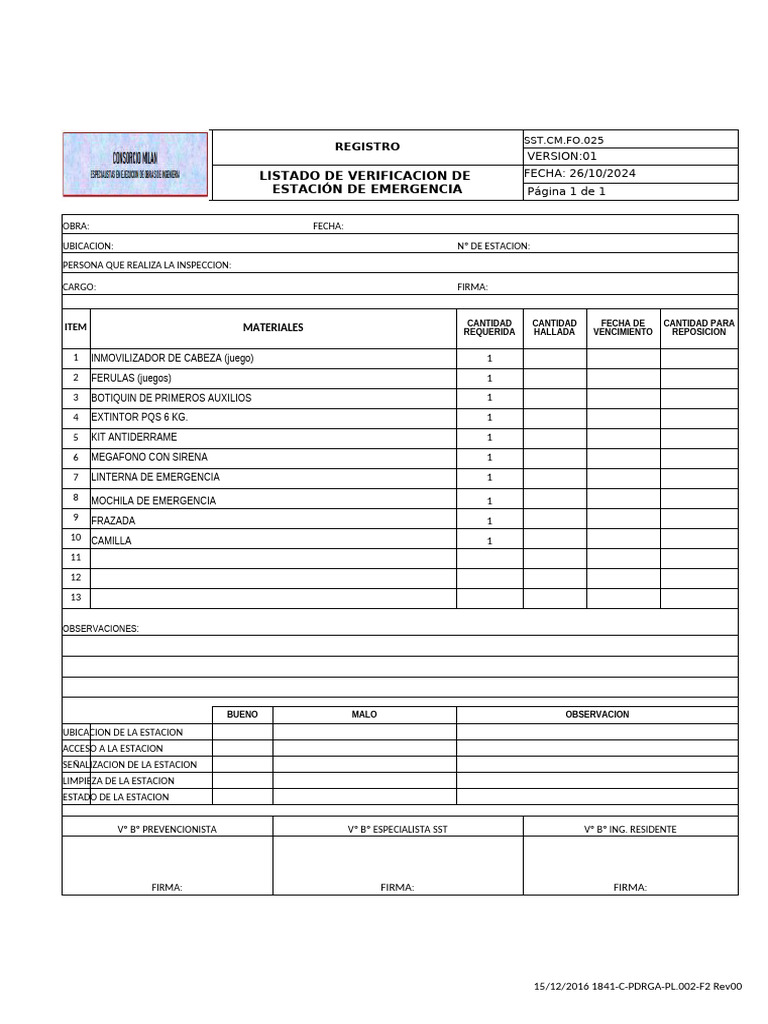 SST - Cm.fo.025 - Estacion-De-Emergencia | PDF | Seguridad Pública | Gestión de emergencias