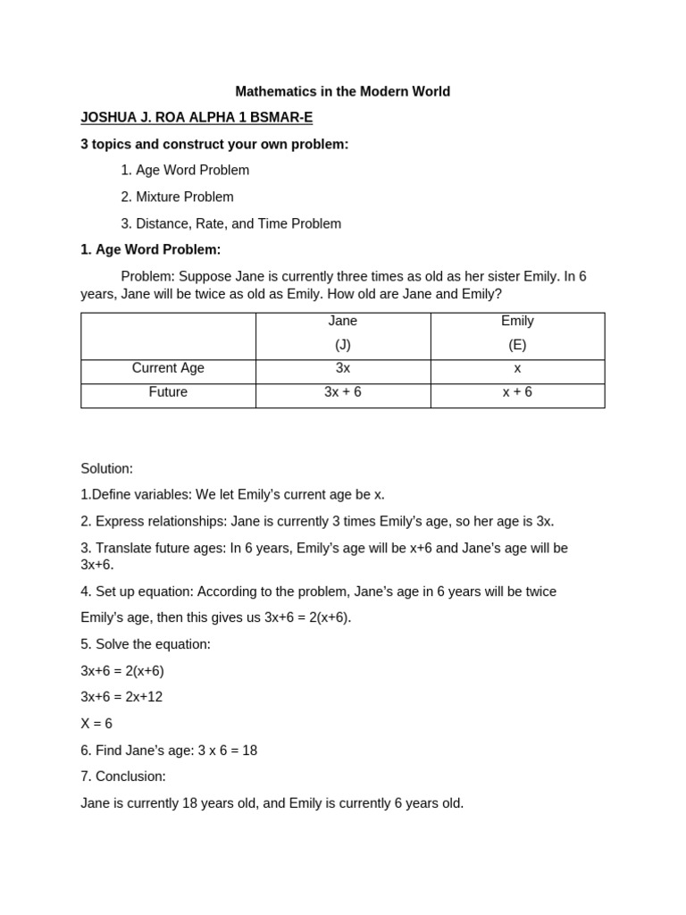 Solving Age, Mixture, and Distance Problems | PDF | Speed | Equations