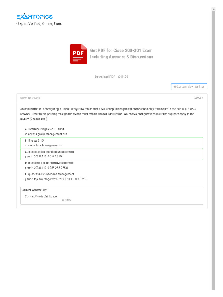ExamTopics - 200 301 - v2024 09 02 - 1340 1384 | PDF | Ip Address | Computer Network