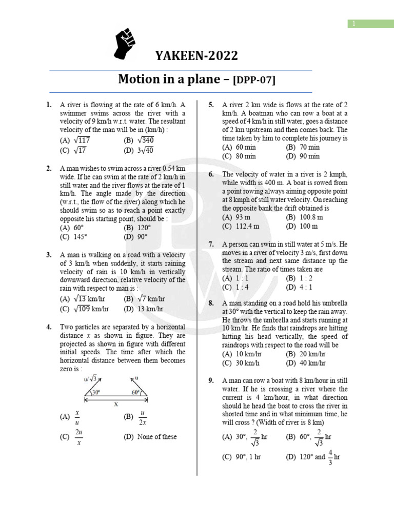 Motion In A Plane Lecture 07 DPP | PDF | Speed | Physical Quantities