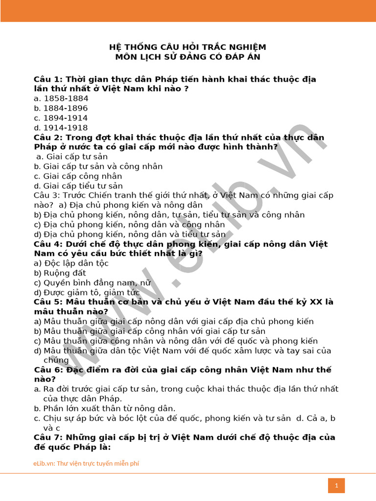 Trac Nghiem Mon Lich Su Dang Co Dap An104 | PDF