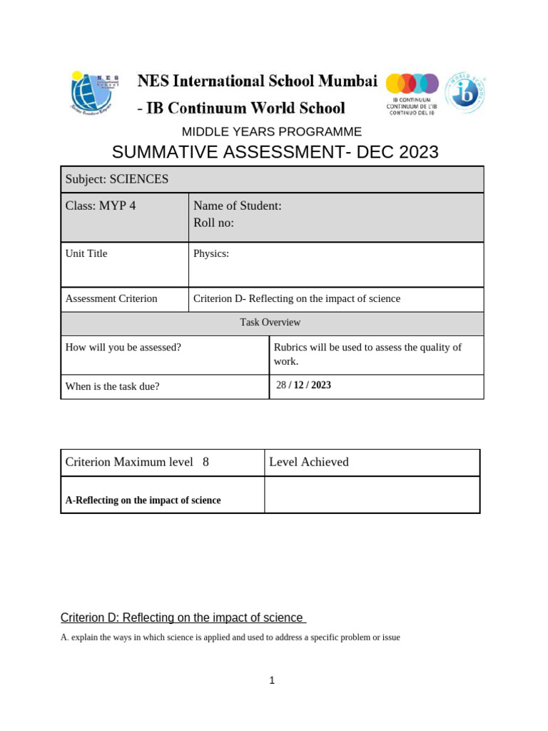 MYP 4 Science Assessment: Heat Capacity | PDF | Heat | Science