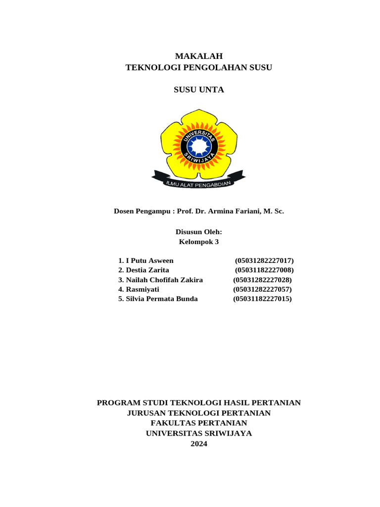Makalah Khasiat Susu Unta Dan Pengolahannya | PDF