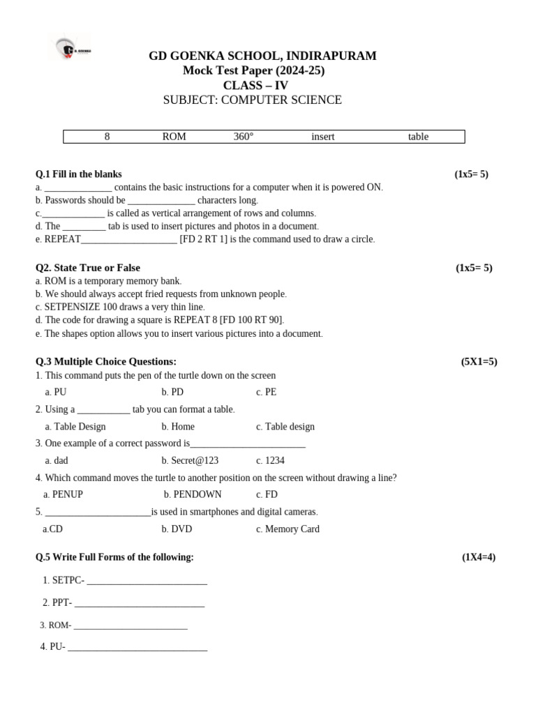 Grade 4 Mock | PDF | Computer Hardware | Computing