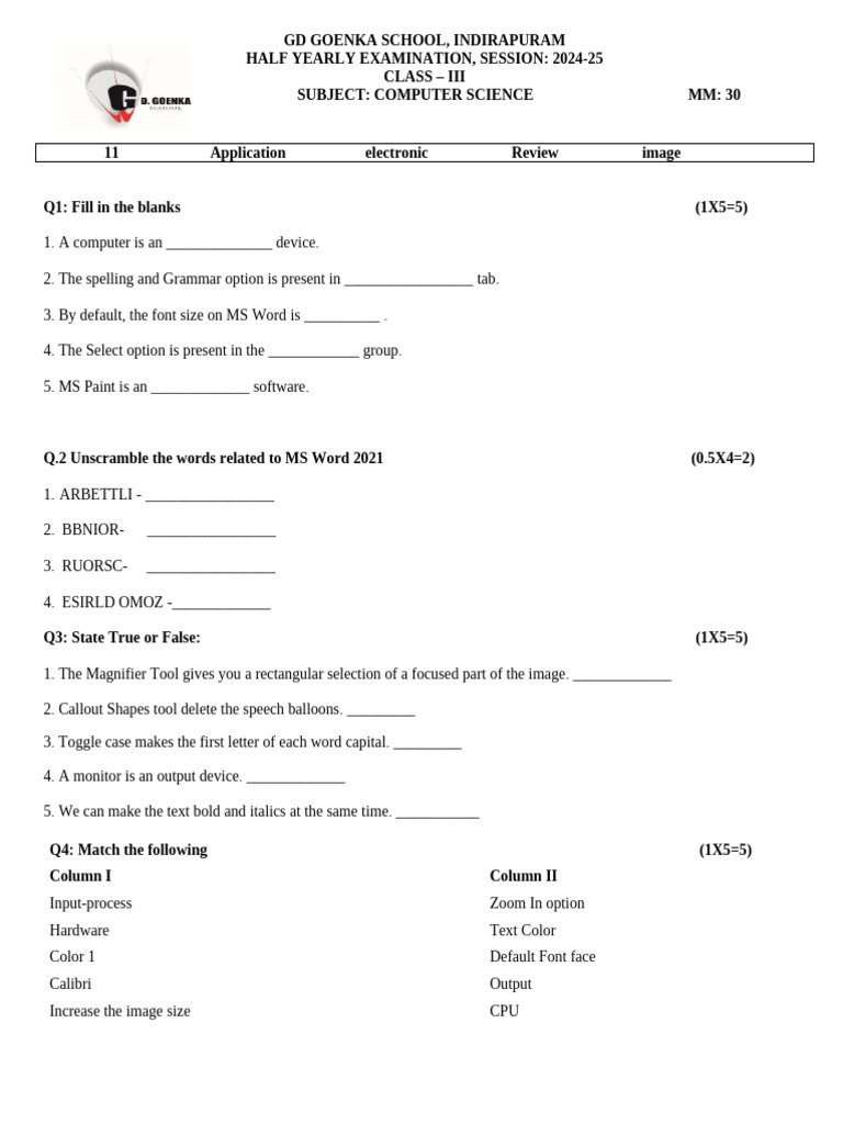 Grade 3 Mock | PDF | Microsoft Word | Software