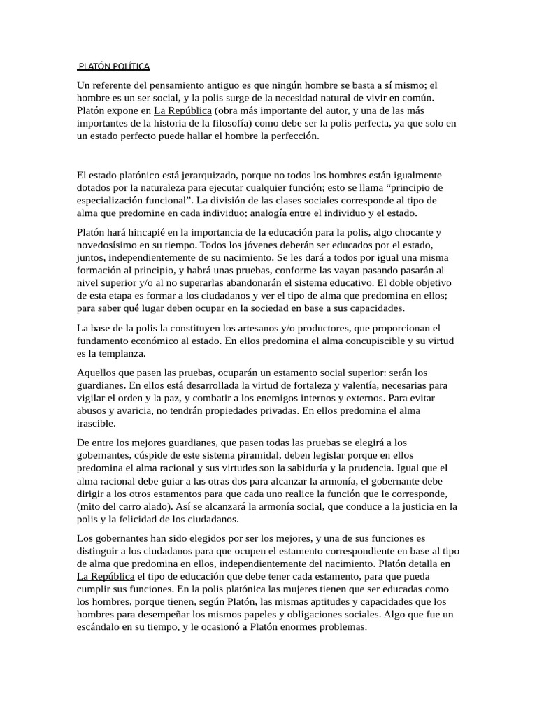 PLATÓN Política | PDF | Platón | Estado (política)