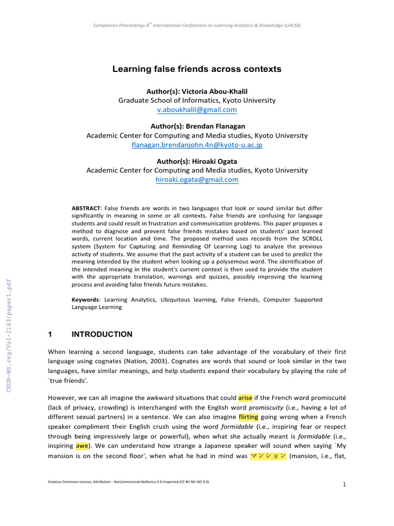 Learning False Friends Across Contexts | PDF | Learning | Semantics