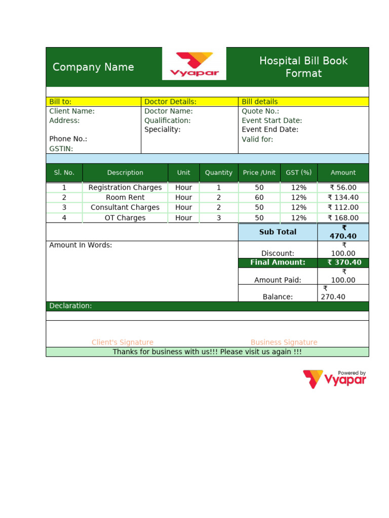 Hospital Bill Book Format Guide | PDF