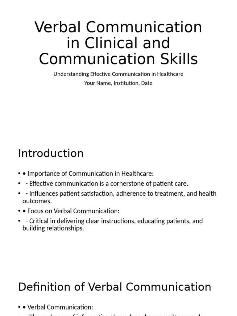 Verbal Communication Clinical Skills 25 Slides | PDF | Communication ...