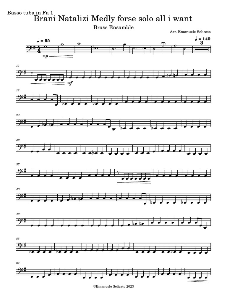 Brani Natalizi Medly-Basso - Tuba - in - Fa - 1 | PDF