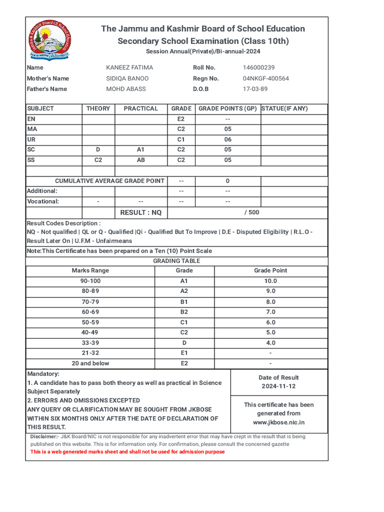 JKBOSE | PDF | Qualifications | Student Assessment And Evaluation