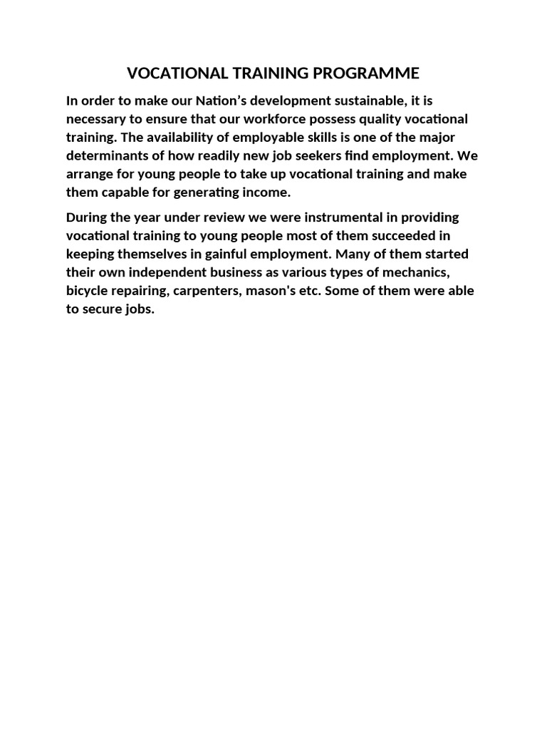 Vocational Training Programme | PDF | Career & Growth | Business Vocational Training Programme | PDF | Career & Growth | Business