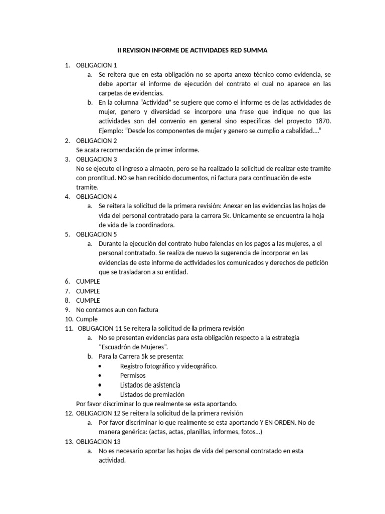 Ii Revision Informe de Actividades Red Summa | PDF | Negocios