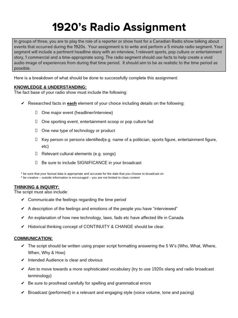 1920s Canadian Radio Show Assignment | PDF | Proofreading | Feeling