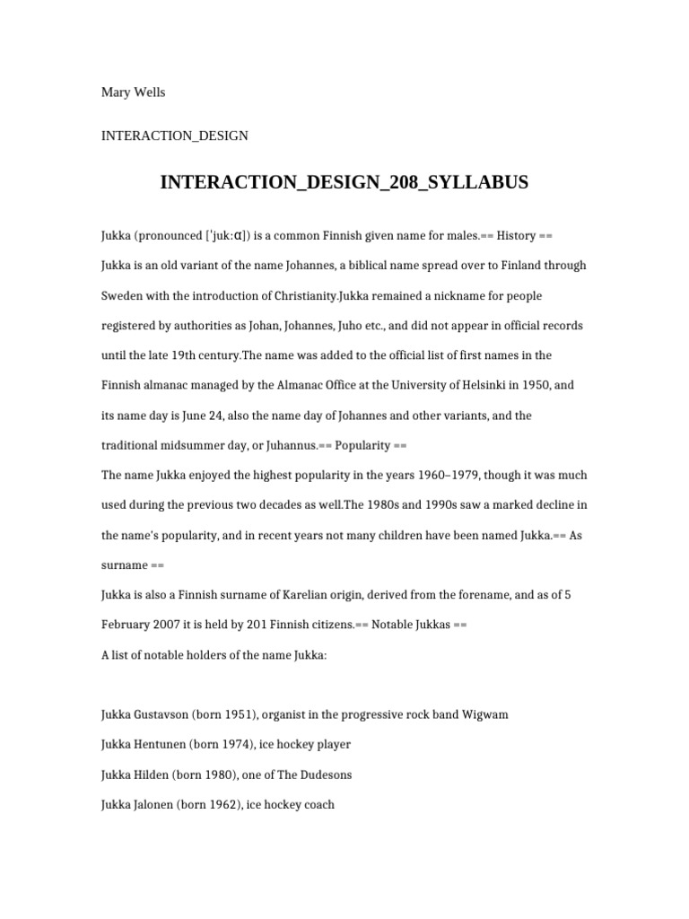 History and Popularity of the Name Jukka | PDF