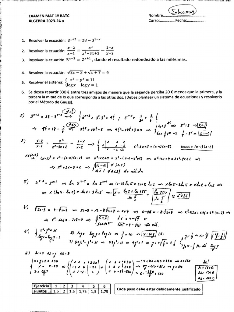 EX - ALGEBRA 2023-24 A - Soluc | PDF