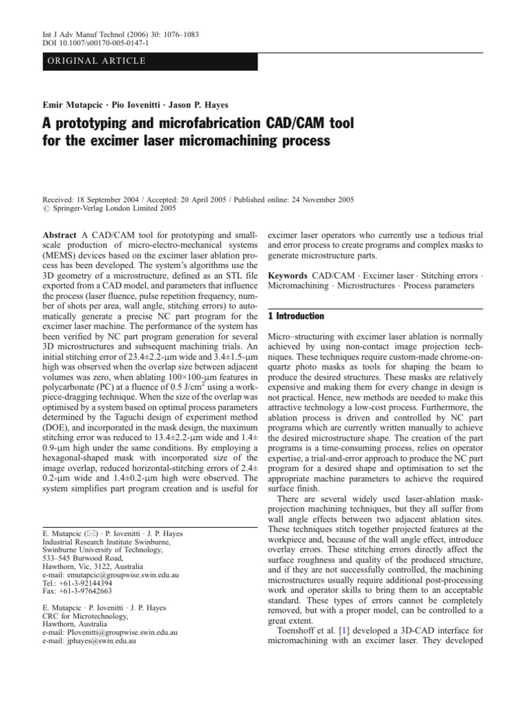 A Prototyping and Microfabrication CAD-CAM Tool For The Excimer Laser ...